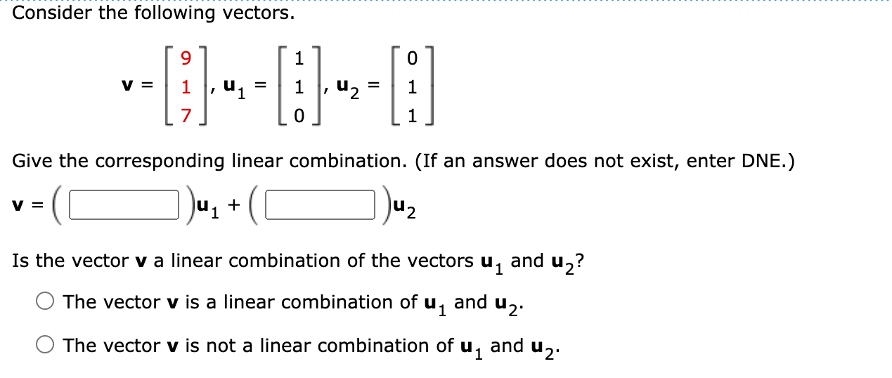 Solved Consider the following vectors. | Chegg.com