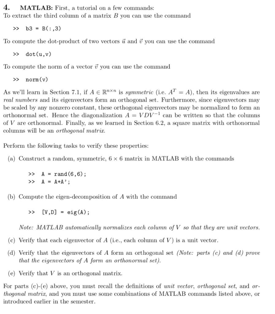 Solved 4. MATLAB: First, a tutorial on a few commands: To | Chegg.com