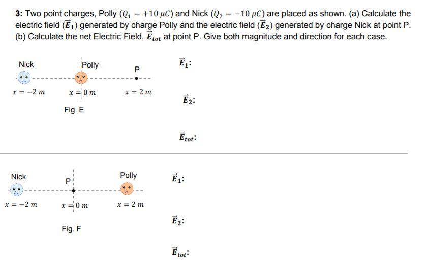 Solved 3: Two point charges, Polly (Q1 = +10 pC) and Nick | Chegg.com