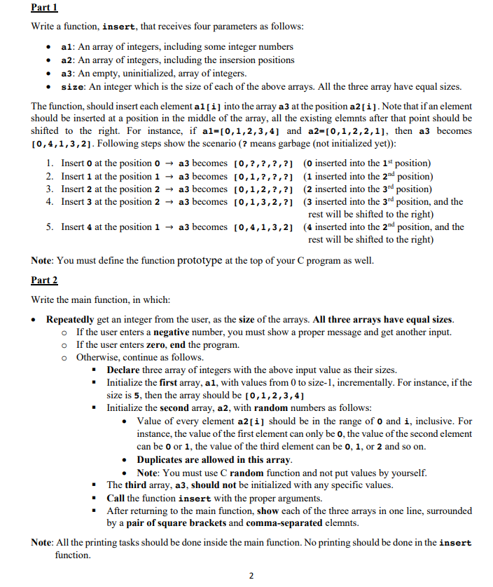 Solved Part 1 Write a function, insert, that receives four | Chegg.com