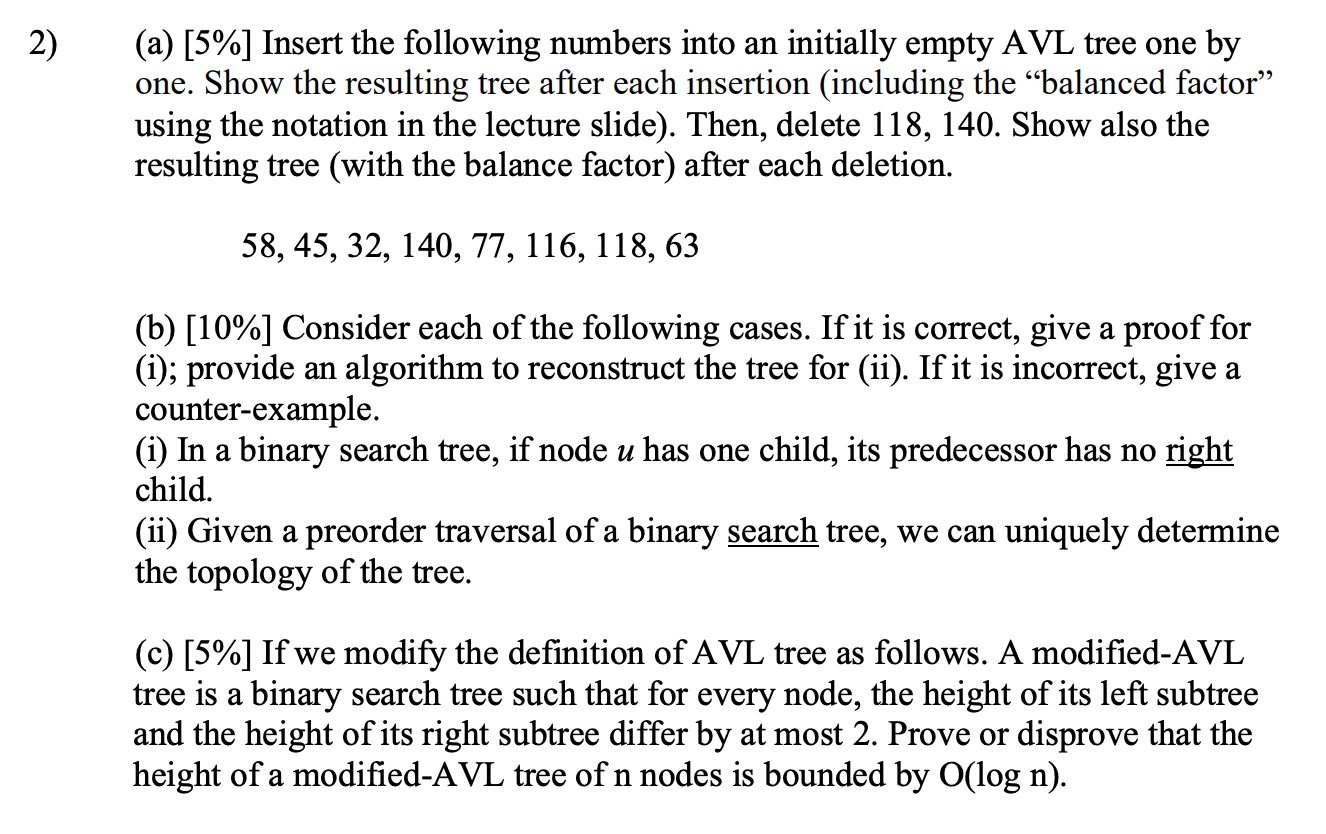 Solved 2) ) (a) [5%] Insert the following numbers into an | Chegg.com
