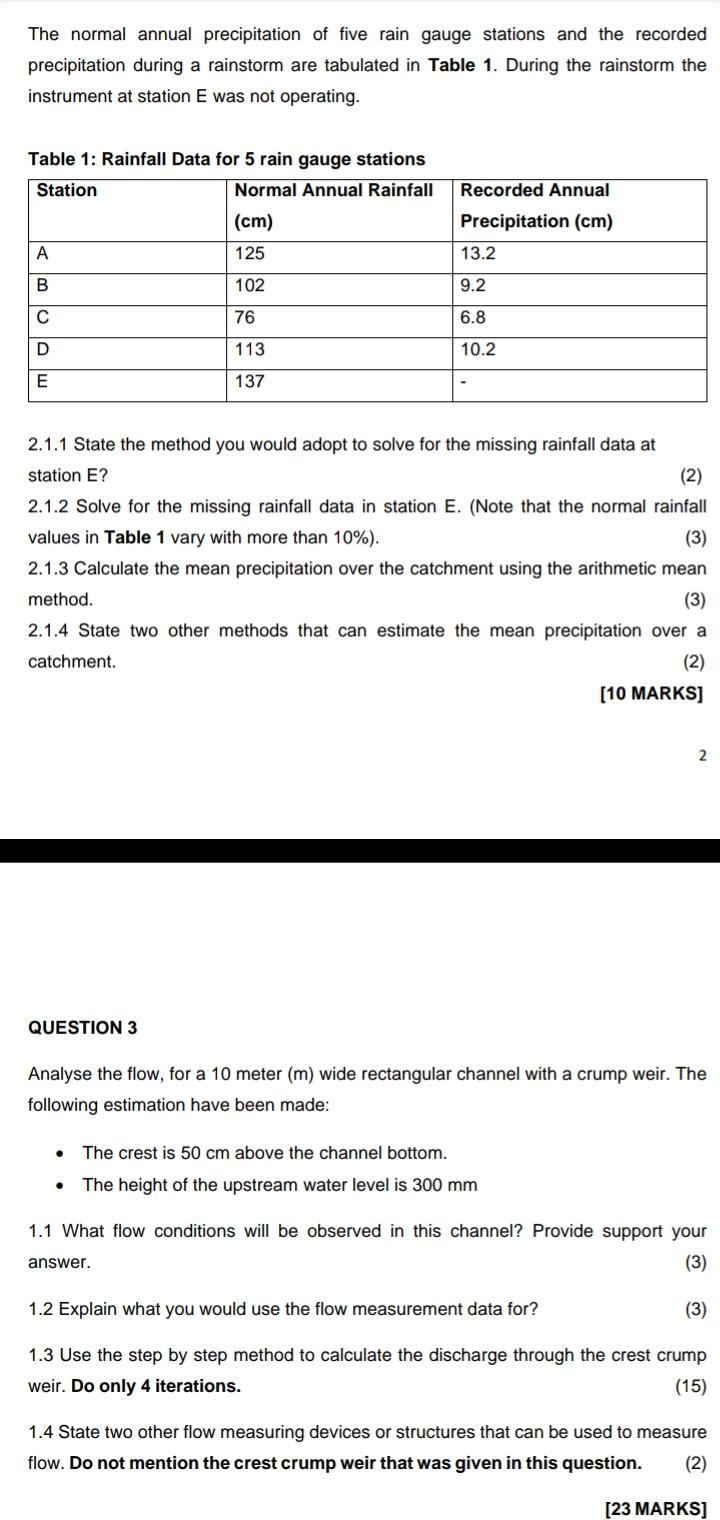 Solved The normal annual precipitation of five rain gauge | Chegg.com