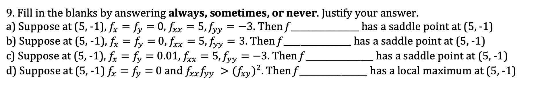 Solved 9. Fill in the blanks by answering always, sometimes, | Chegg.com