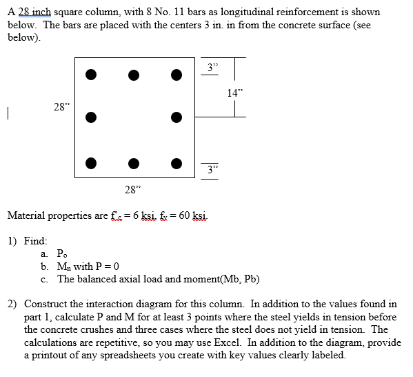 A 28 inch square column with 8 No. 11 bars as | Chegg.com