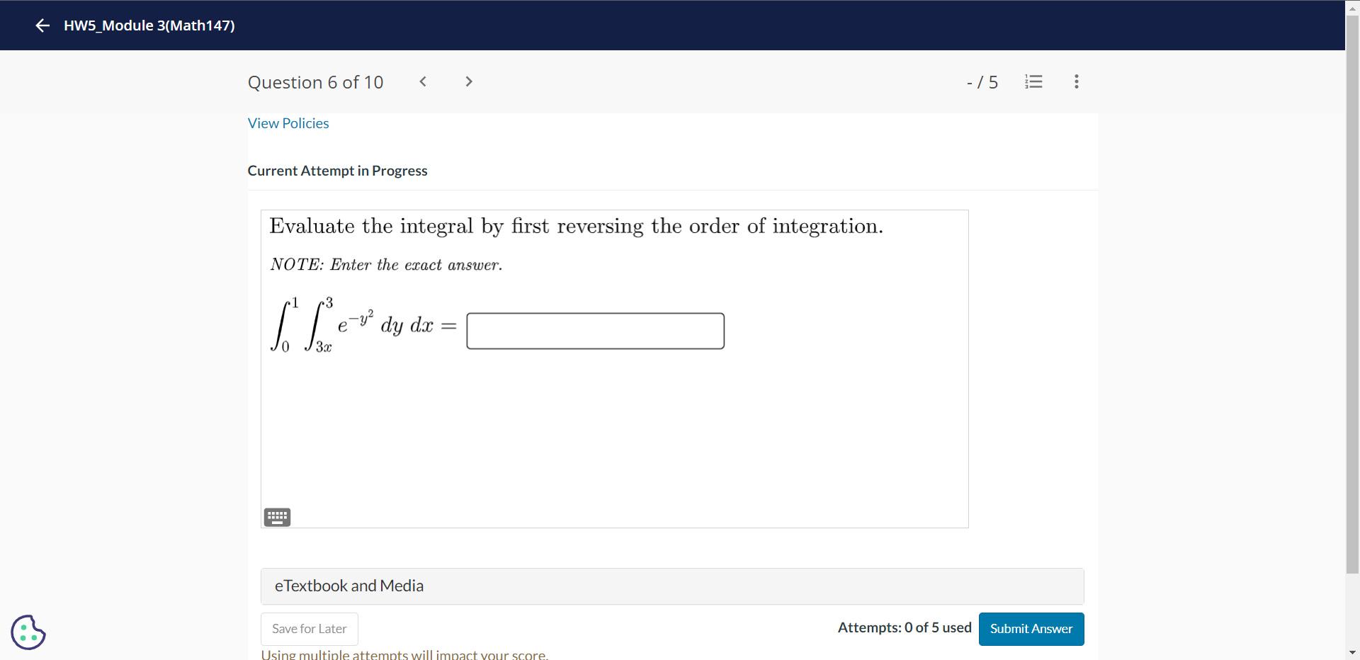 Solved Evaluate the integral by first reversing the order of | Chegg.com