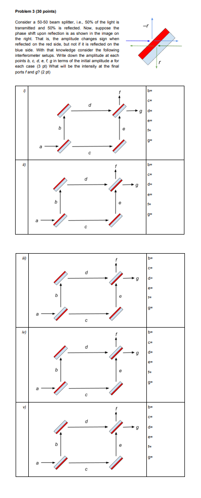 Solved Problem 3 (30 points) Consider a 50-50 beam splitter, | Chegg.com