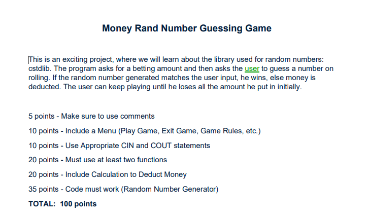 Solved Money Rand Number Guessing Game This is an exciting | Chegg.com