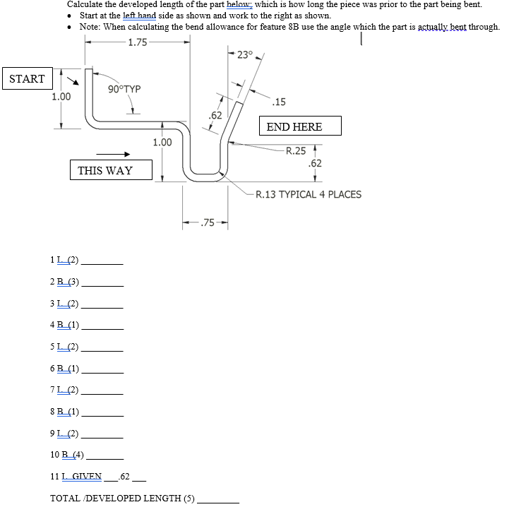 Solved Calculate the developed length of the part below, | Chegg.com