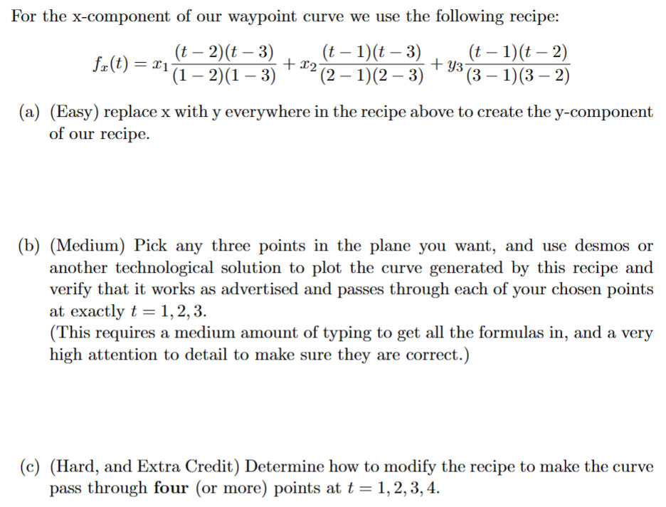 For the x-component of our waypoint curve we use the | Chegg.com