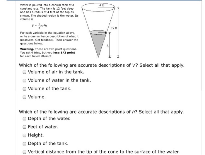 Solved Water is poured into a conical tank at a constant | Chegg.com