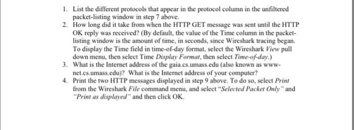 Solved 1. List the different protocols that appear in the | Chegg.com