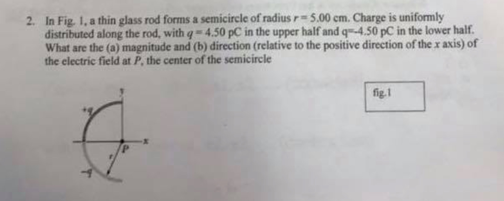 Solved 2. In Fig. 1, a thin glass rod forms a semicircle of | Chegg.com