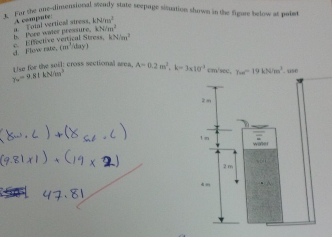 Solved For the one-dimensional steady state seepage | Chegg.com
