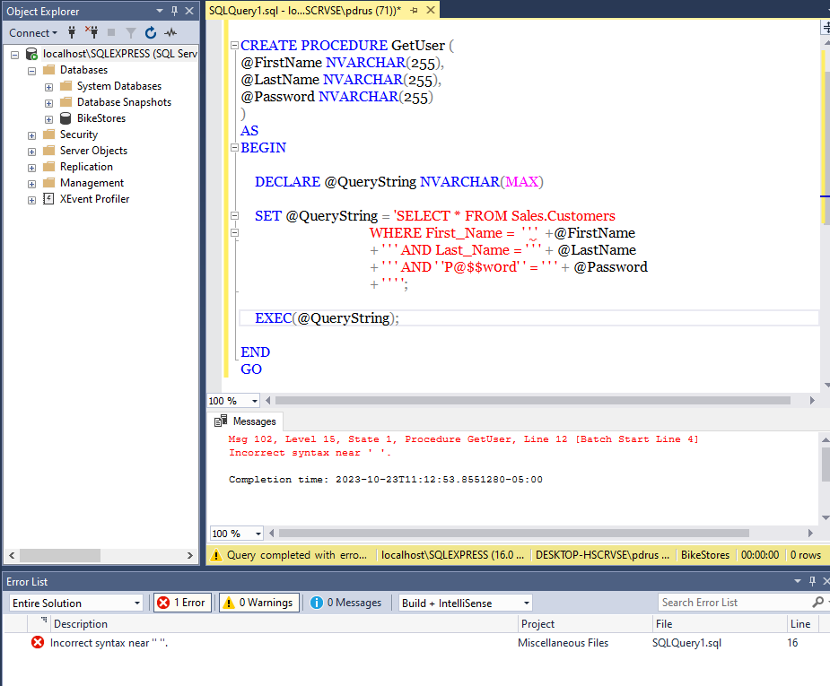 Solved CREATE PROCEDURE GetUser ((aFirstName | Chegg.com