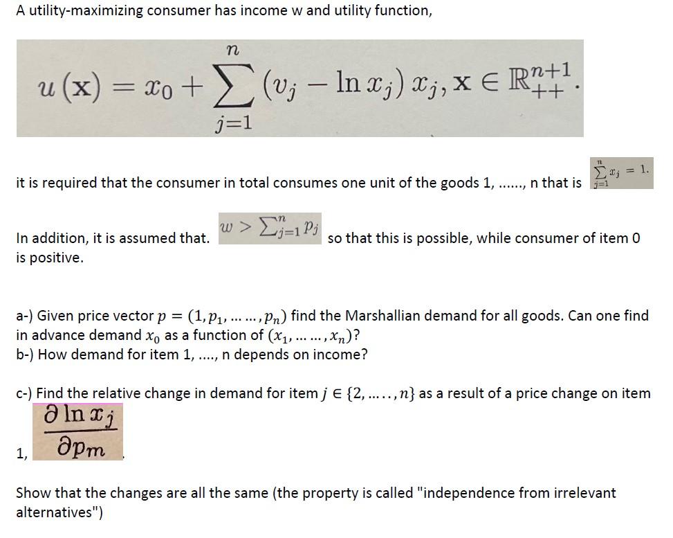 Solved A utility-maximizing consumer has income w and | Chegg.com