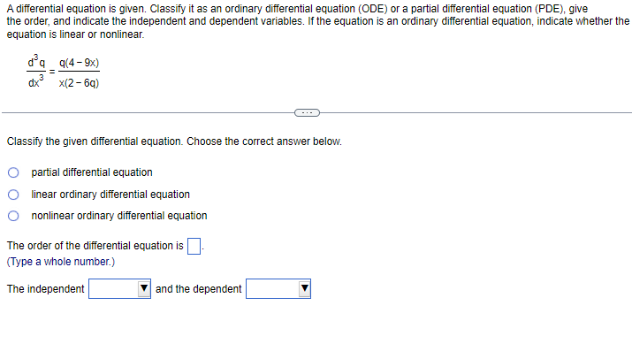 Solved A differential equation is given. Classify it as an | Chegg.com