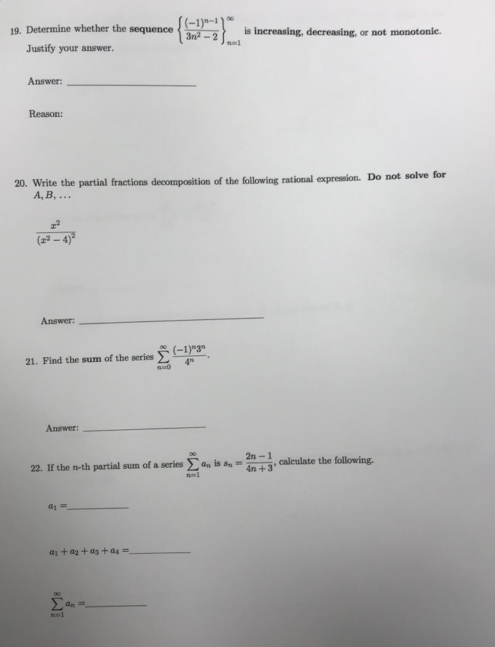 Solved 19. Determine whether the sequence 3n?-2 is | Chegg.com