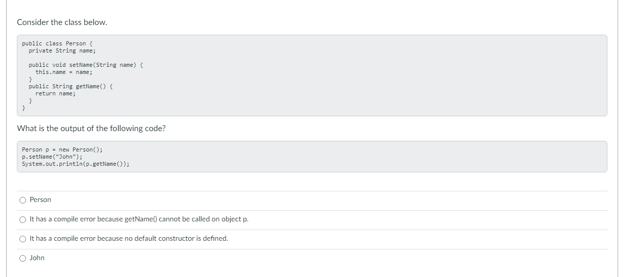 Solved Consider the class below. public class Person { | Chegg.com