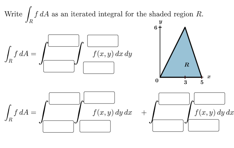 Solved Write ∫RfdA as an iterated integral for the shaded | Chegg.com