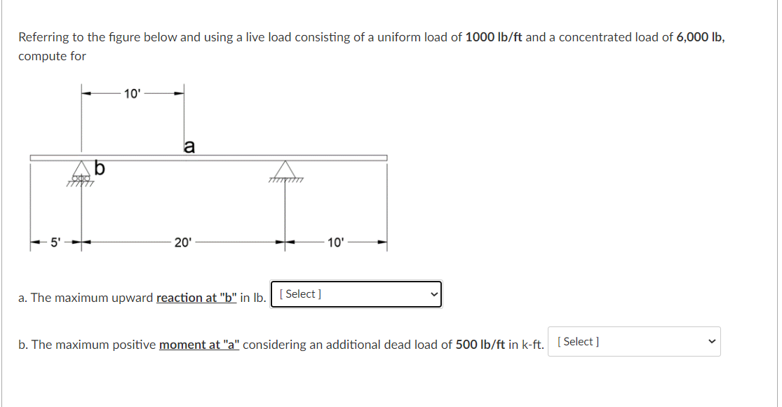 Solved Referring to the figure below and using a live load | Chegg.com