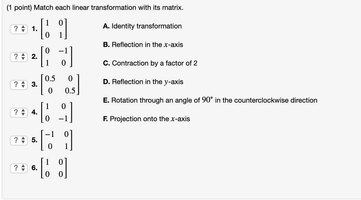Solved (1 point) Match each linear transformation with its | Chegg.com