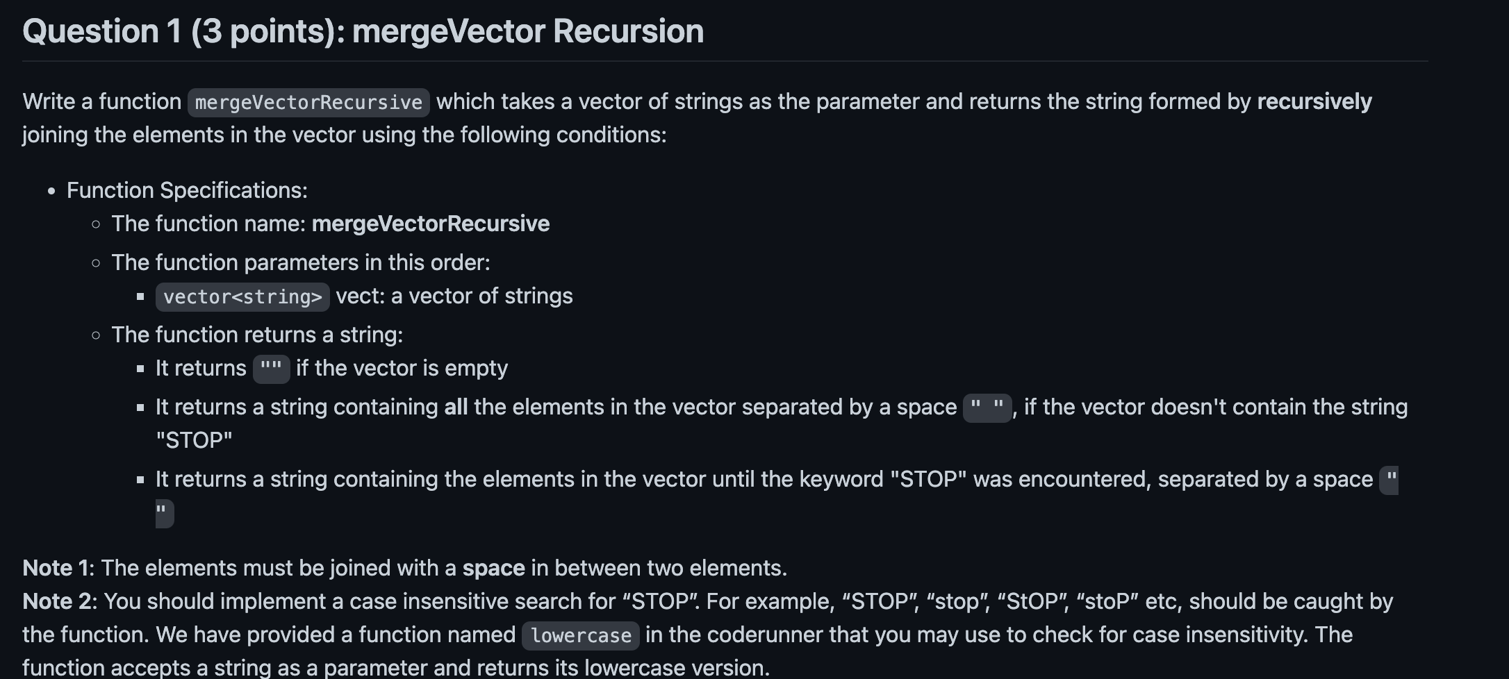 Solved Question 1 3 Points Mergevector Recursion Write A 