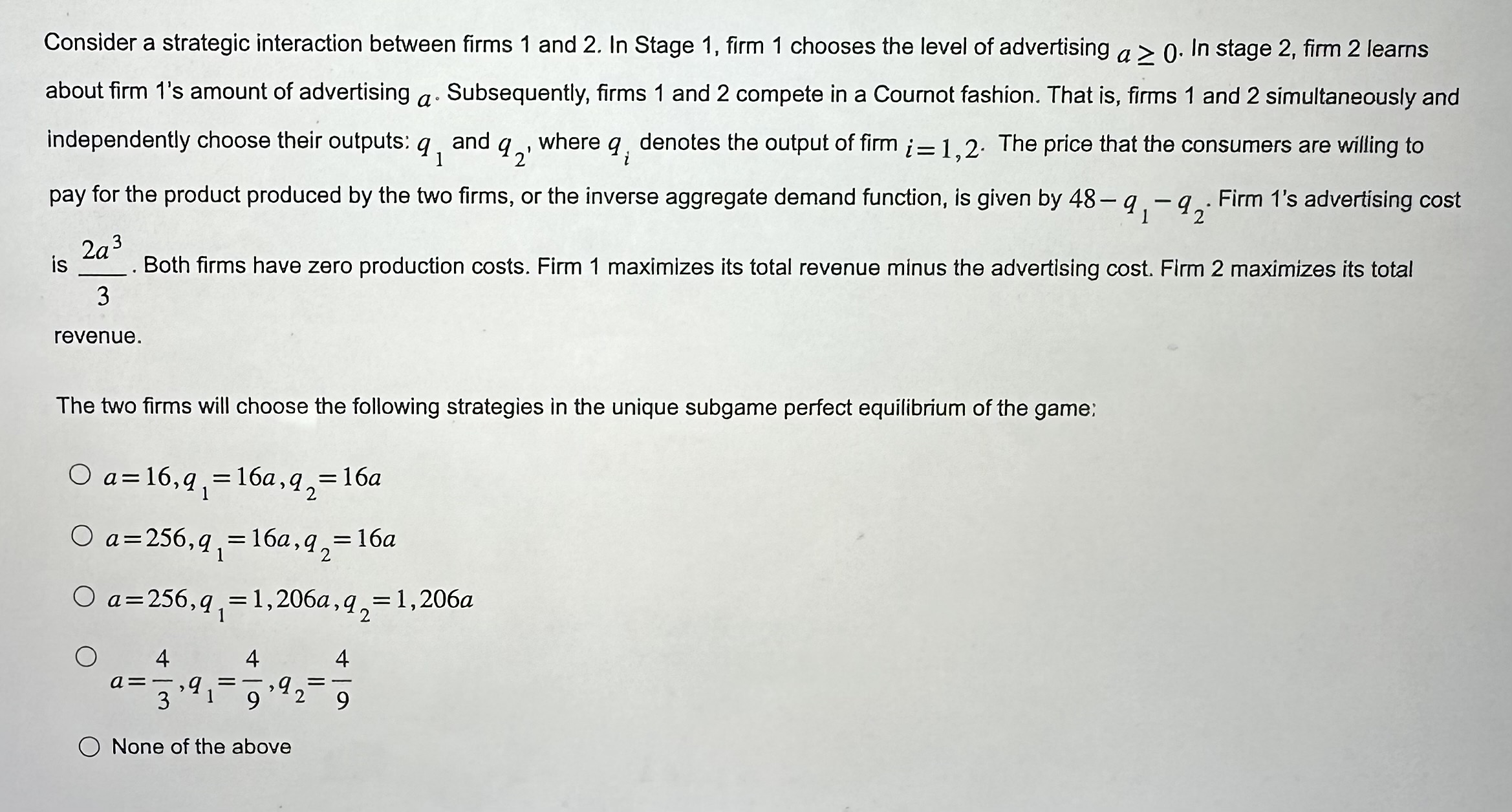 Solved Consider a strategic interaction between firms 1 ﻿and | Chegg.com