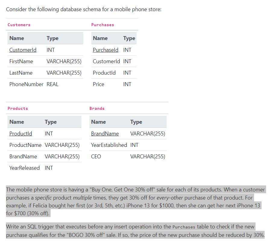 Solved Consider the following database schema for a mobile | Chegg.com