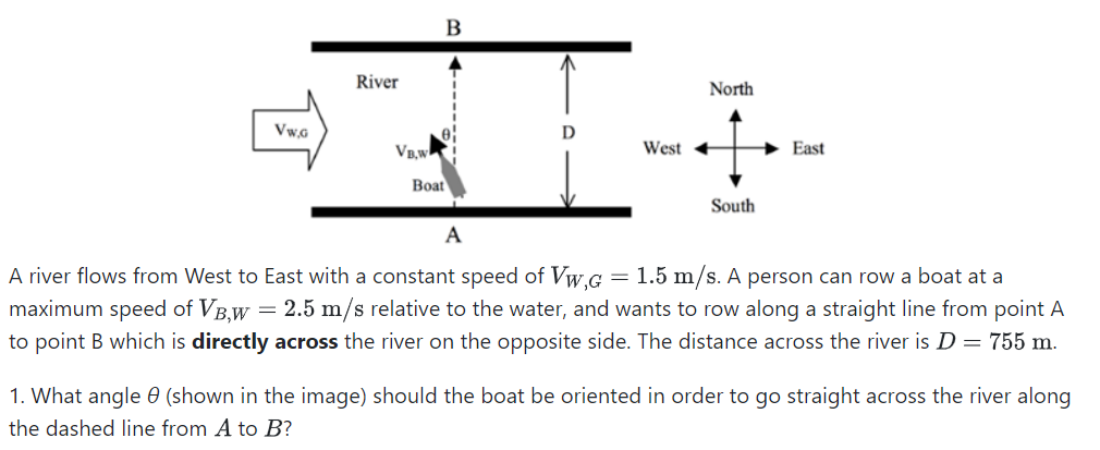 Solved A river flows from West to East with a constant speed | Chegg.com
