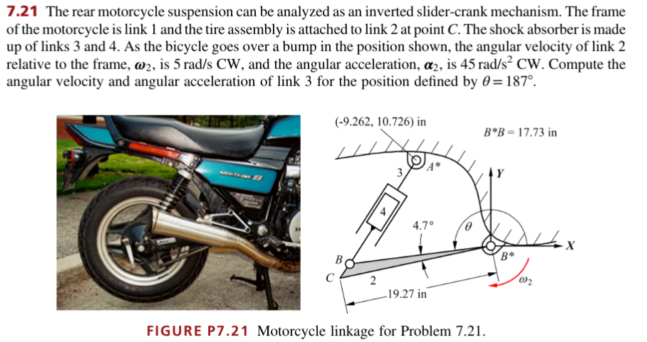 Solved 7.21 The rear motorcycle suspension can be analyzed | Chegg.com