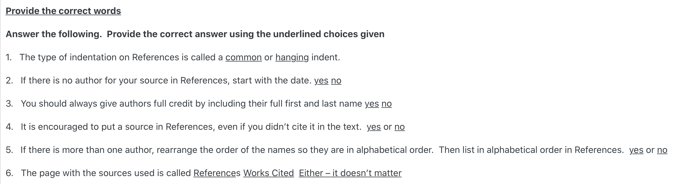 Solved Provide the correct words Answer the following. | Chegg.com