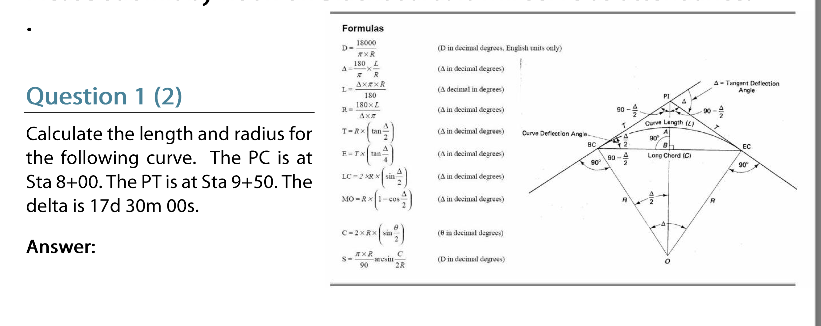Solved Question 1 (2) Calculate the length and radius for | Chegg.com