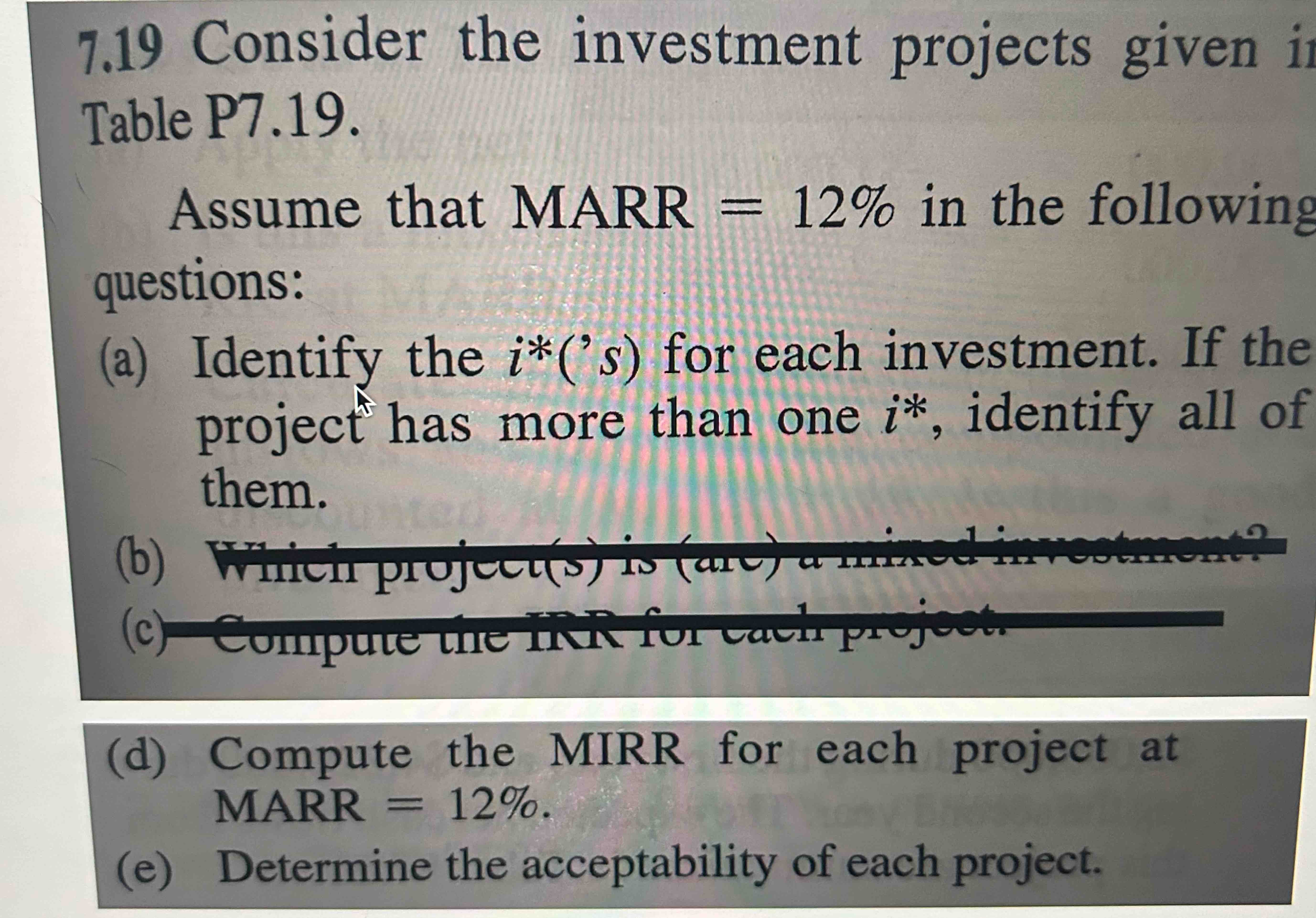 Solved 7.19 ﻿Consider the investment projects given itTable | Chegg.com