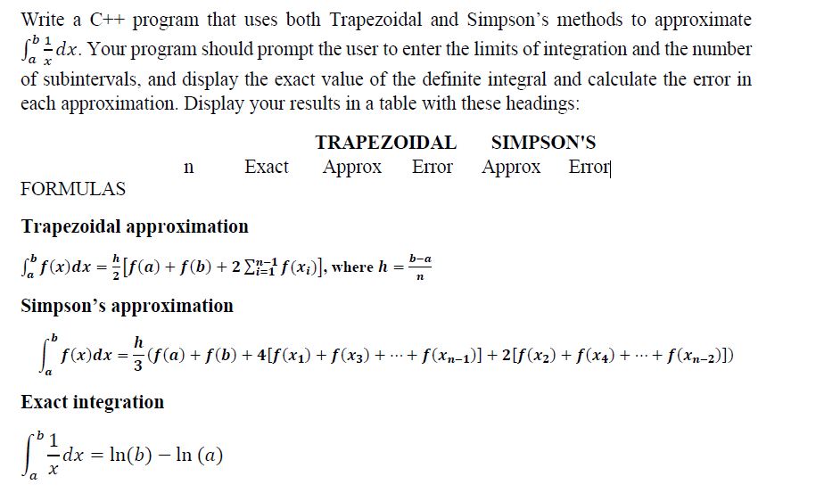 Solved Write a C ++ program that uses both Trapezoidal and | Chegg.com