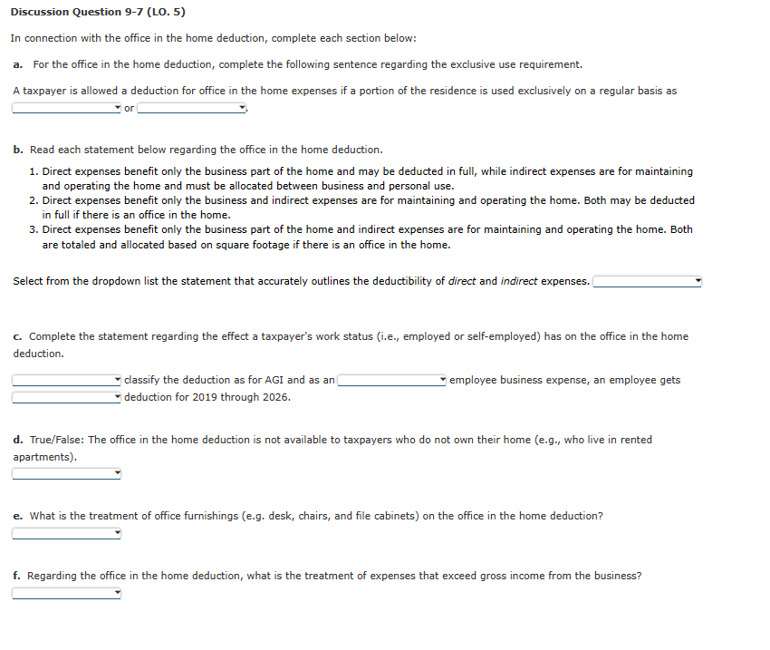 Solved In connection with the office in the home deduction, | Chegg.com