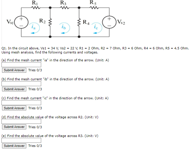 Solved Q1. In the circuit above, Vs1 =34 V,Vs2=22 | Chegg.com