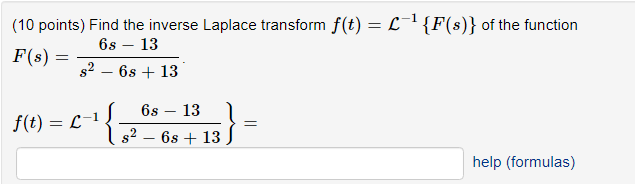 Solved (10 points) Find the inverse Laplace transform | Chegg.com