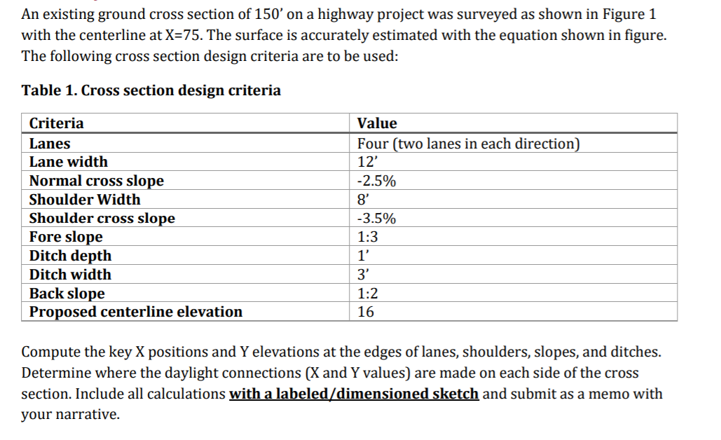 An existing ground cross section of 150' on a highway | Chegg.com
