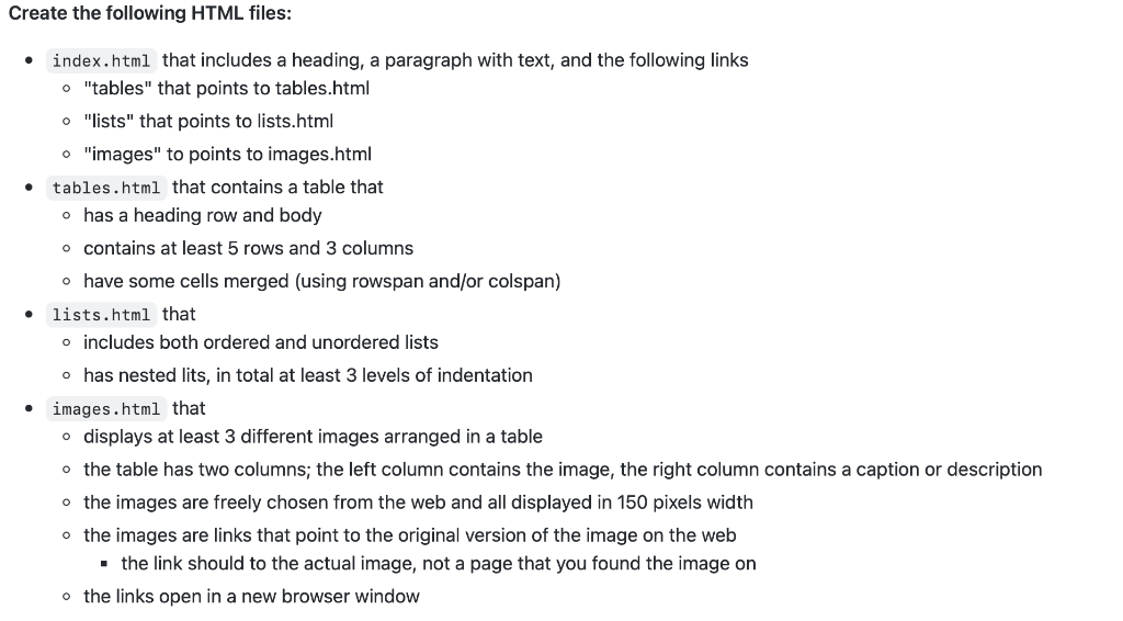 Solved Create the following HTML files: . . . index.html | Chegg.com