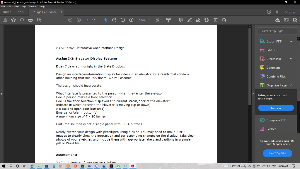 Solved Assign 1-2_Elevator Interface pdf - Adobe Acrobat | Chegg.com