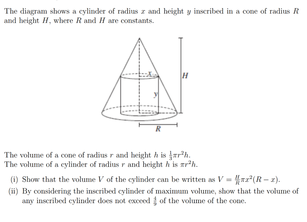 Solved The diagram shows a cylinder of radius x and height y | Chegg.com