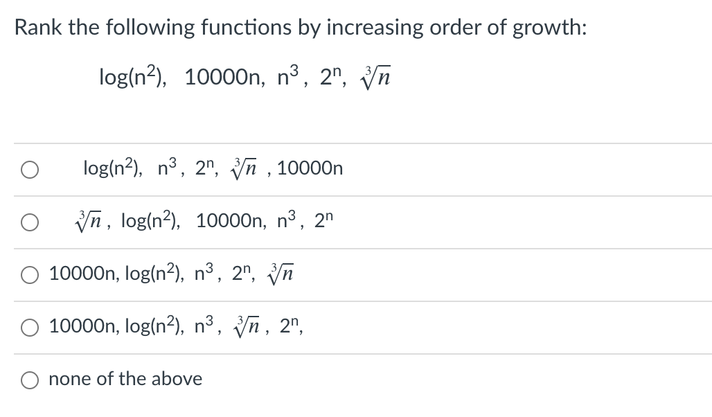 Solved Rank the following functions by increasing order of | Chegg.com