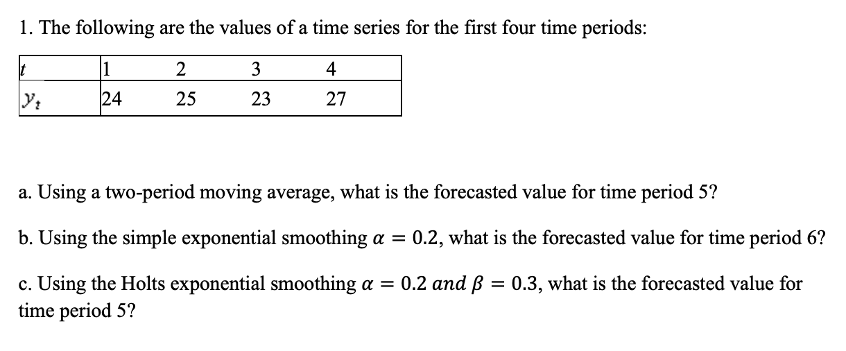Solved 1. The following are the values of a time series for | Chegg.com