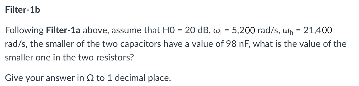 Solved Filter-1a Design a circuit using a first-order | Chegg.com