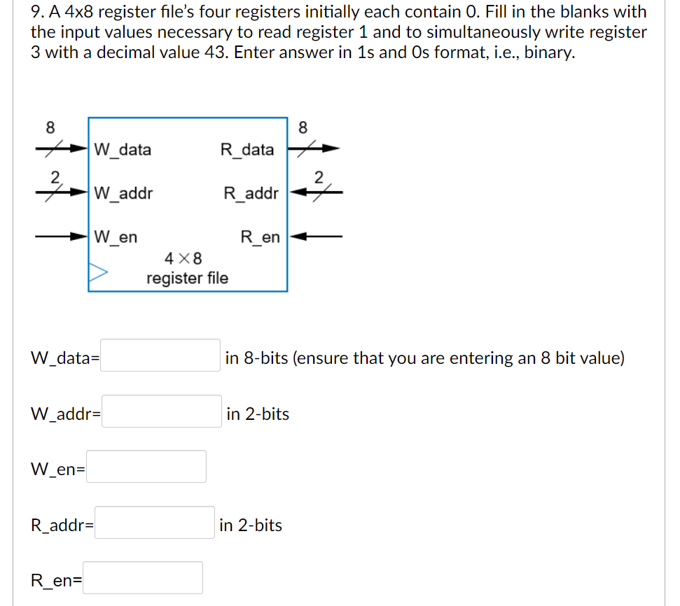 Solved 9. A 4×8 register file's four registers initially | Chegg.com