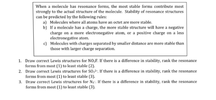 Solved When a molecule has resonance forms, the most stable | Chegg.com