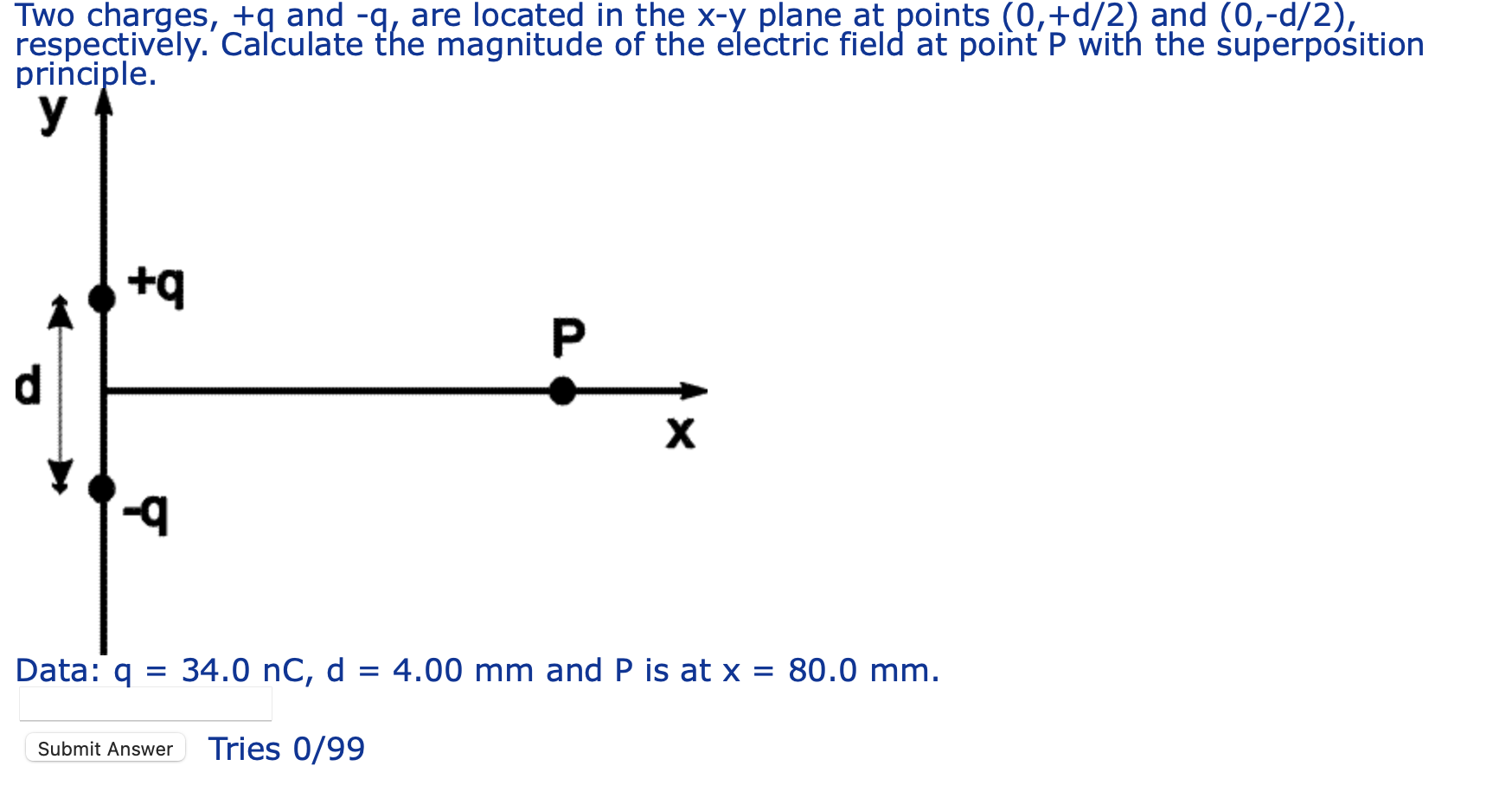 Solved Two charges, +q and −q, are located in the x−y plane | Chegg.com