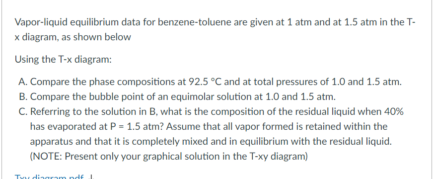 Solved Vapor-liquid equilibrium data for benzene-toluene are | Chegg.com