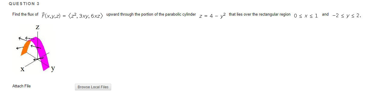 Solved QUESTION 3 Find the flux of F(x,y,z) = (z?, 3xy, 6xz) | Chegg.com