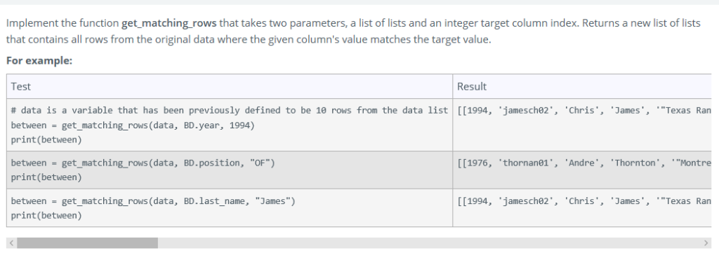Implement the function get matching rows that takes | Chegg.com